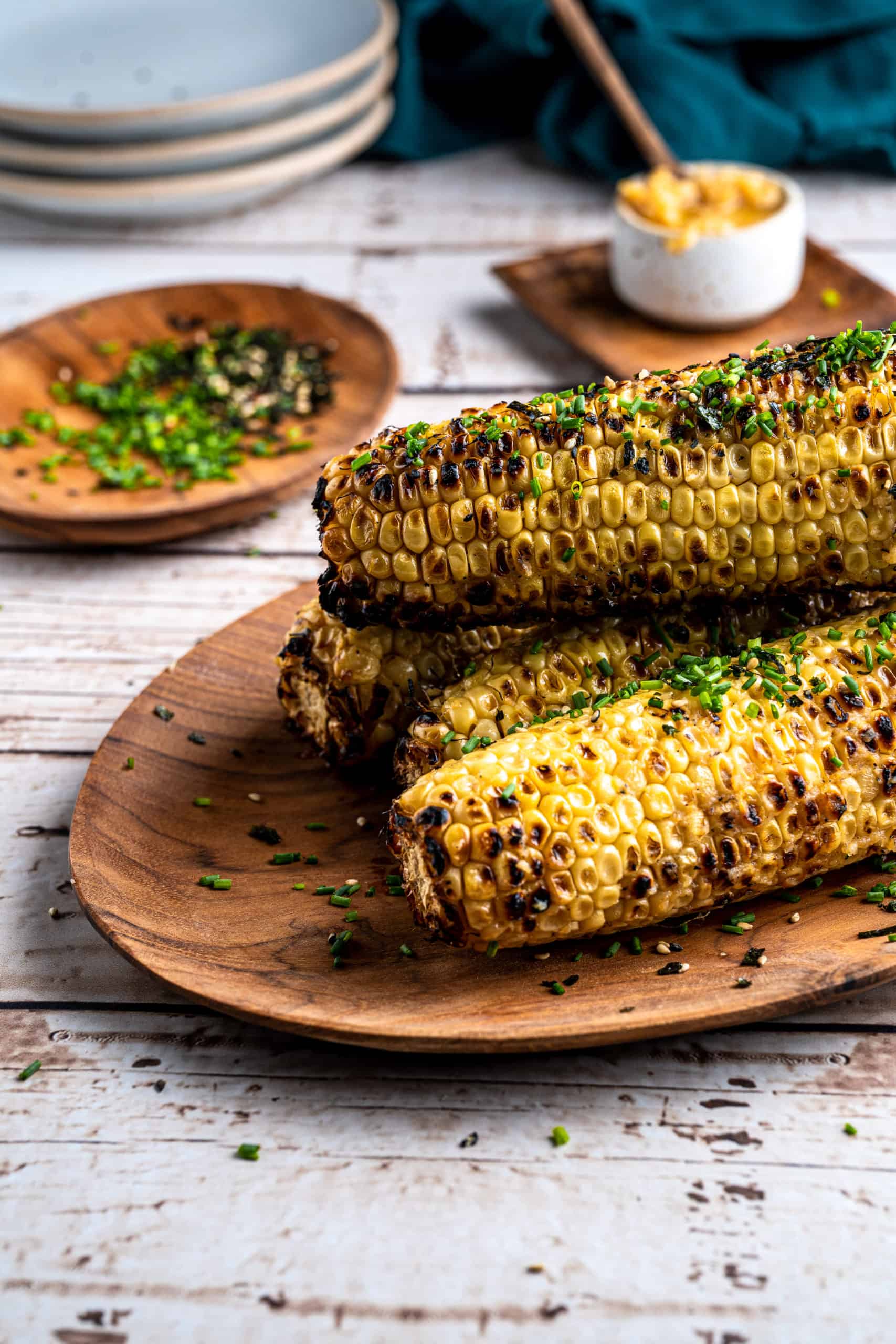 Easy Grilled Corn with Miso Butter, Chives and Furikake - Leisure Fan Club