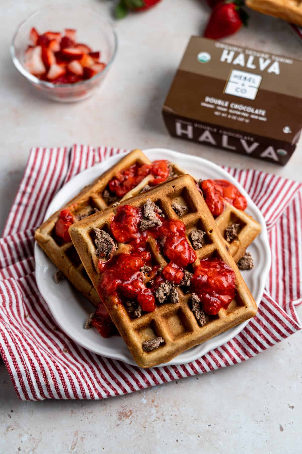 Tahini Waffles with Chocolate Halva and Strawberry Compote - Leisure ...